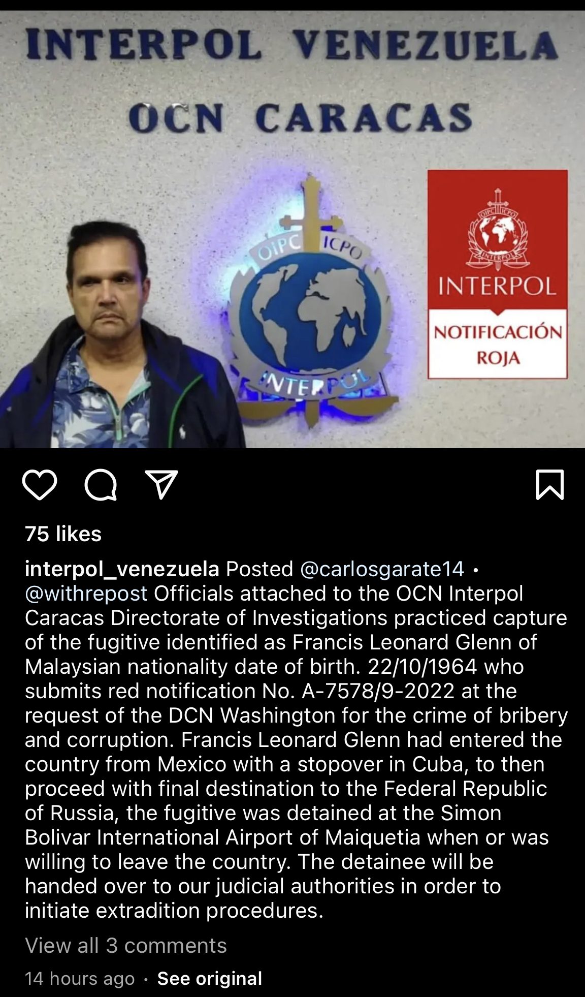 INTERPOL: Fat Leonard Arrested in Venezuela Trying to Flee to Russia ...